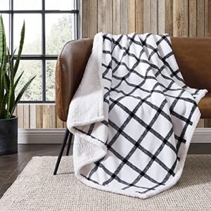 eddie bauer – throw blanket, reversible sherpa fleece bedding, home decor for all seasons (bunkhouse plaid beige, throw)