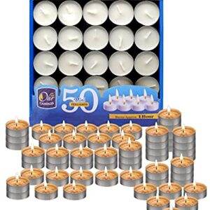 Ohr Mini Tealight Candles - 50 Pack Bulk Tea Lights Candles - White Tealights Unscented - 1 Hour Burn Time