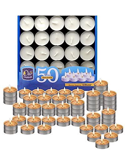 Ohr Mini Tealight Candles - 50 Pack Bulk Tea Lights Candles - White Tealights Unscented - 1 Hour Burn Time