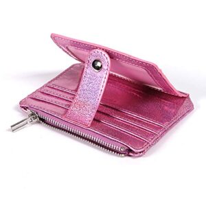 Fida&Moon Glitter Girl Small Wallet RFID Blocking Coin Purse Clip Card Holder (Glitter Pink)