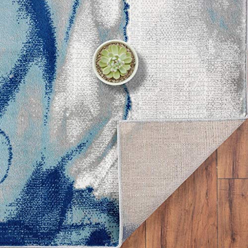 LUXE WEAVERS Victoria Collection 9163 Blue Modern Abstract Watercolor Stain Resistant Area Rug 8x10