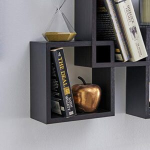 Danya B Decorative Wall Mount Floating Intersecting Cube Accent Wall Shelf - Black