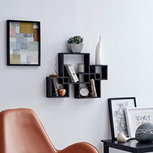 Danya B Decorative Wall Mount Floating Intersecting Cube Accent Wall Shelf - Black