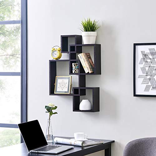 Danya B Decorative Wall Mount Floating Intersecting Cube Accent Wall Shelf - Black