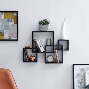 Danya B Decorative Wall Mount Floating Intersecting Cube Accent Wall Shelf - Black