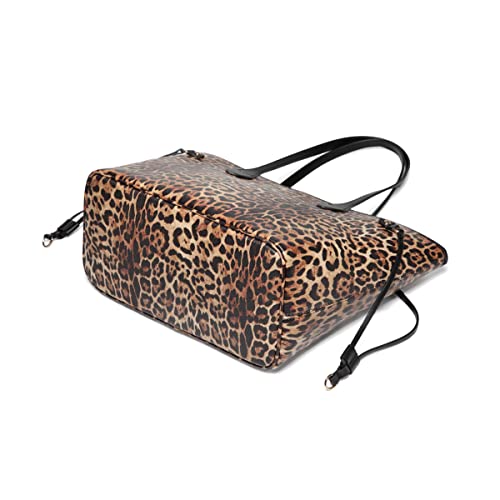 Daisy Rose Tote Shoulder Travel Bag & Matching Clutch PU Vegan Leather - Leopard