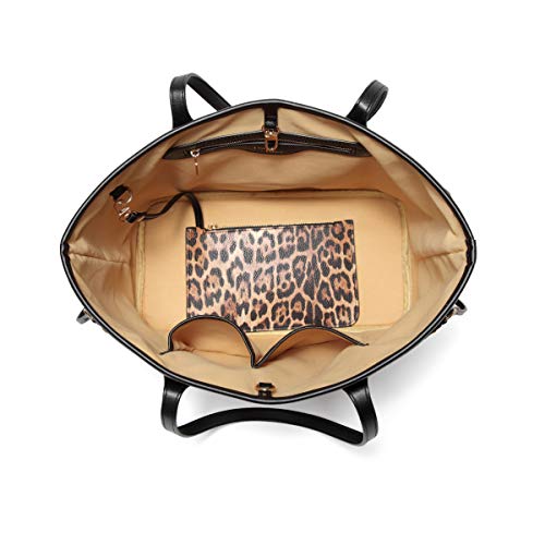 Daisy Rose Tote Shoulder Travel Bag & Matching Clutch PU Vegan Leather - Leopard