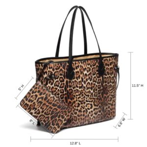 Daisy Rose Tote Shoulder Travel Bag & Matching Clutch PU Vegan Leather - Leopard