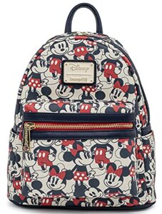 loungefly disney mickey minnie mouse mini backpack handbag aop red navy