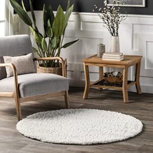 nuloom marleen contemporary shag area rug, 4′ round, white