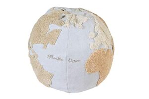 lorena canals usa pouffe world map, light blue, natural, linen, beige, grey, 1′ 5″ x Ø1′ 8″