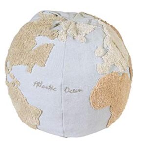 Lorena Canals USA Pouffe World Map, Light Blue, Natural, Linen, Beige, Grey, 1' 5" x Ø1' 8"