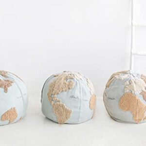 Lorena Canals USA Pouffe World Map, Light Blue, Natural, Linen, Beige, Grey, 1' 5" x Ø1' 8"