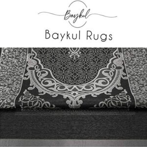 BAYKUL Muslim Prayer Rug - Islamic Turkish Prayer Rugs - Great Ramadan Gifts - Prayer Mat for Women and Men-Islam Carpet-Portable Muslims Mats-Praying Rugs Islam with Beads-Gift Prayer Beads 99 (Grey)