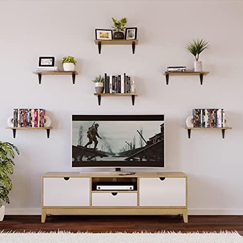 You Have Space Flota Floating Shelves, 17" Book Shelves & Storage Shelves for Living Room Decor, Bathroom, Kitchen, Kids Room Burnt Finish Set of 6