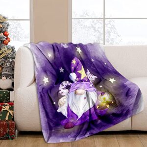 joocar flannel throw blanket cartoon sleepy gnome purple cozy&soft plush blankets for bed couch living room sofa chair