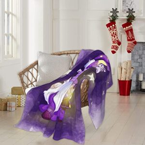 JOOCAR Flannel Throw Blanket Cartoon Sleepy Gnome Purple Cozy&Soft Plush Blankets for Bed Couch Living Room Sofa Chair