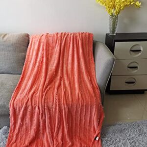 Cazlon Eyelash Textured Boho Style Decorative Throw Blanket with Chenille Tassels,100% Oeko-Tex Certified Flannel Blanket,Lightweight Cozy Throw for Bed Sofa Couch (50"x60", Coral Orange)