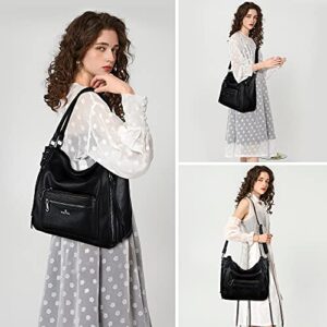 Angelkiss Hobo Shoulder Bags for Women Large Faux Leather Crossbody Purses with Wallet Clutch 2pcs Set