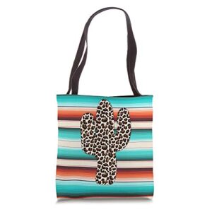 funny leopard cactus serape cactus print turquoise tote bag