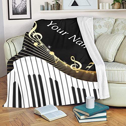 Custom Blanket with Name Text,Personalized Music Treble Clef Super Soft Fleece Throw Blanket for Couch Sofa Bed (50 X 60 inches)