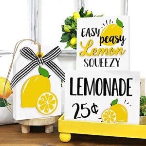 lemon wooden tiered tray decor fresh lemonade 25 ￠ easy peasy lemon squeezy summer buffalo plaid farmhouse stand rustic kitchen signs set of 3