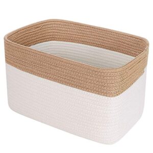 ANMINY Woven Cotton Rope Storage Baskets with Handles Large Washable Basket Decorative Storage Bins Boxes Nursery Baby Kid Toy Blanket Clothes Towel Laundry Organizer Containers - White/Brown