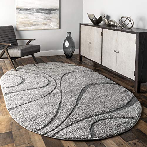 nuLOOM Carolyn Cozy Soft & Plush Shag Area Rug, 5' x 8' Oval, Dark Grey