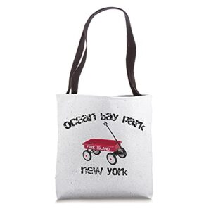 ocean bay park fire island red wagon summer beach vacation tote bag