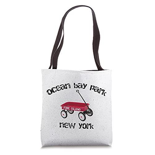 OCEAN BAY PARK Fire Island red wagon summer beach vacation Tote Bag