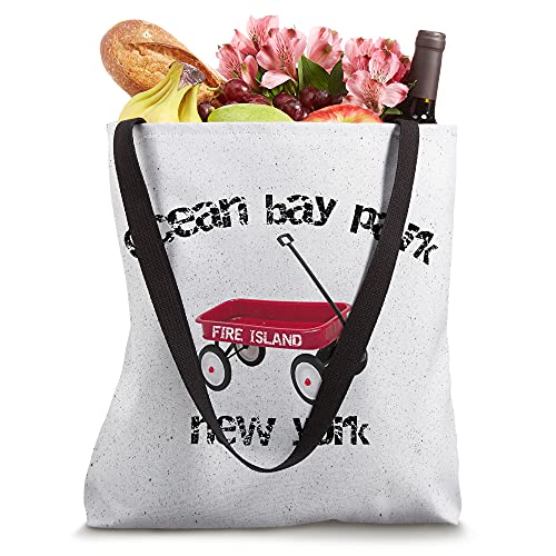 OCEAN BAY PARK Fire Island red wagon summer beach vacation Tote Bag