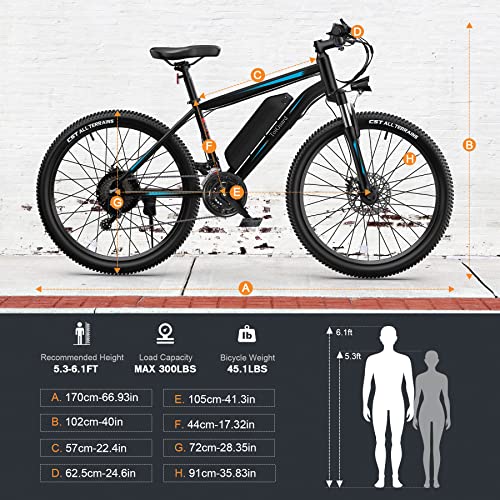 TotGuard Electric Bike, Electric Bike for Adults, 26" Ebike 350W Adult Electric Bicycles, 19.8MPH Electric Mountain Bike, 36V 10.4Ah Battery, Suspension Fork, Shimano 21 Speed Gears