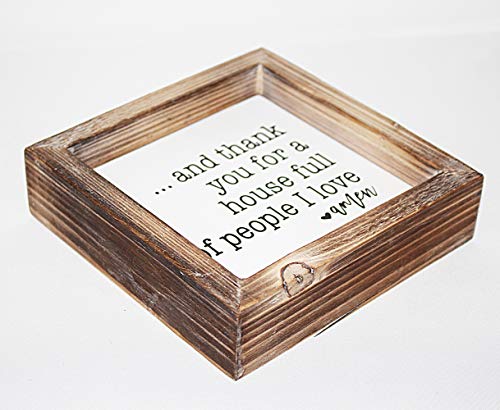 MACVAD Rustic Torched Wood Small Box Sign for Home Decor,Freestanding Thank You Sign for Kitchen,Square Wood Block Sign Table Decor,6" x 6" x 1.57"