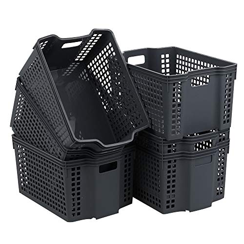 Vababa 6-Pack Gray Plastic Stackable Storage Baskets/Storage Bins