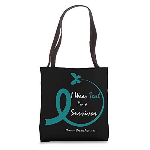 Cute Ovarian Cancer Survivor Gifts Teal Butterfly Awareness Tote Bag