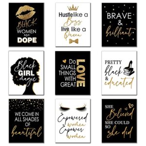 inspirational wall décor teen black girls bedroom décor makeup lash lips wall art poster, motivational design for african women bathroom beauty salon room spa decor, 8 x 10 inch, unframed