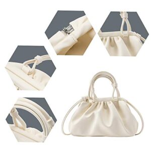 Women's Cloud Pouch Bag Dumpling Crossbody - Soft Leather Fashion Ruched Handbag Small Top-handle Shoulder Bags(White)