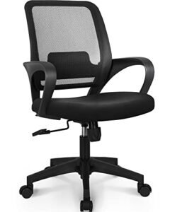 neo chair office chair ergonomic desk chair mesh computer chair lumbar support modern executive adjustable rolling swivel chair comfortable mid black task home office chair, black