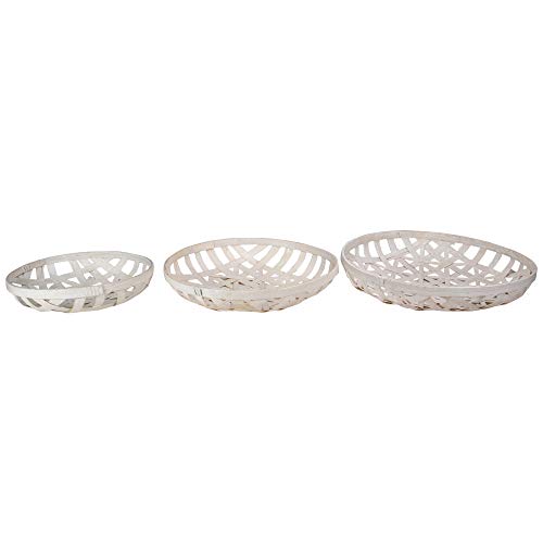 Set of 3 Cream White Round Lattice Tobacco Table Top Baskets