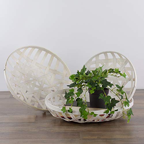 Set of 3 Cream White Round Lattice Tobacco Table Top Baskets