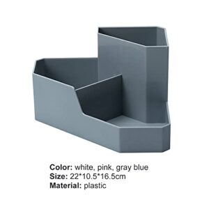 Chicmine Storage Box Plastic Desktop Corner Makeup Storage Organizer Desktop Eyeliner Holder Household Storage Container Grey+Blue