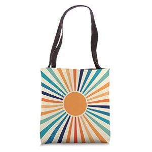 vintage sun retro 70s rainbow sunrise sunset abstract boho tote bag