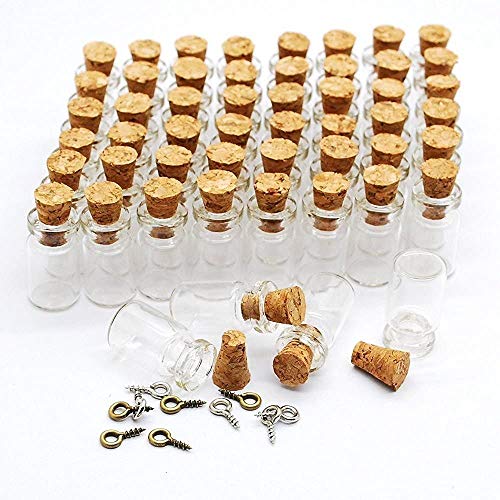 Qixivcom 60 Pcs 0.5ml Mini Small Bottles Vials Clear Glass Bottles Tiny Jars with Cork Stoppers Bottle Miniature Glass Bottle Gift DIY Decoration Empty Little Bottle Eye Screw for Arts Crafts Party Favor