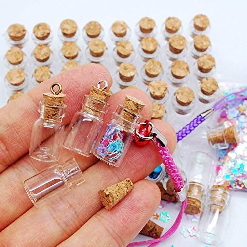 Qixivcom 60 Pcs 0.5ml Mini Small Bottles Vials Clear Glass Bottles Tiny Jars with Cork Stoppers Bottle Miniature Glass Bottle Gift DIY Decoration Empty Little Bottle Eye Screw for Arts Crafts Party Favor