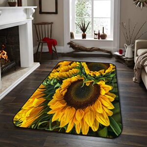 Large Area Rugs 4' x 6' Modern Throw Carpet Floor Cover Nursery Rugs for Children/Kids, Close-Up Sunflowers, Indoor/Outdoor Rugs for Living Room/Bedroom Floral Field Green Leaves