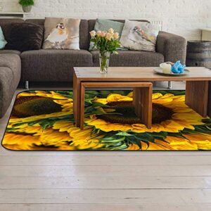 Large Area Rugs 4' x 6' Modern Throw Carpet Floor Cover Nursery Rugs for Children/Kids, Close-Up Sunflowers, Indoor/Outdoor Rugs for Living Room/Bedroom Floral Field Green Leaves