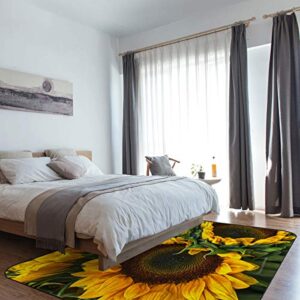 Large Area Rugs 4' x 6' Modern Throw Carpet Floor Cover Nursery Rugs for Children/Kids, Close-Up Sunflowers, Indoor/Outdoor Rugs for Living Room/Bedroom Floral Field Green Leaves