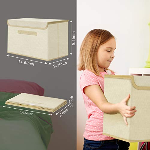 Erebus Large Collapsible Storage Bins with Lids,Foldable Fabric Storage Box with Handles,Sturdy Storage Basket for Clothes,Toys, Books, Storage Organizer for Shelves [4-Pack] (Beige)