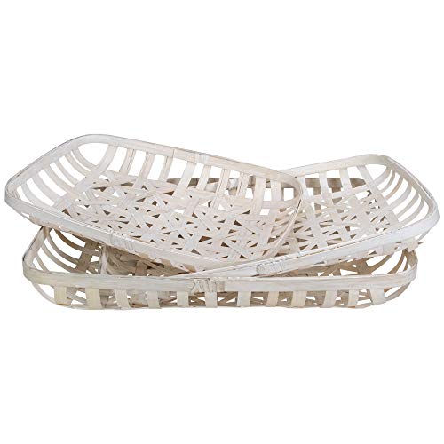 Set of 3 White Rectangular Lattice Tobacco Table Top Baskets