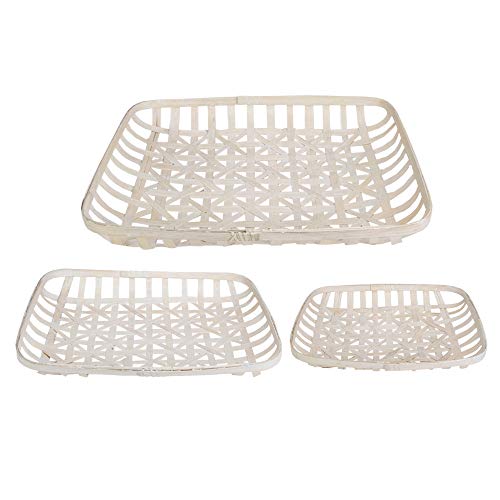 Set of 3 White Rectangular Lattice Tobacco Table Top Baskets